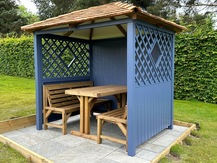 The Painted Hampton Arbour - 6 Seat Arbour with Benches & Table ...