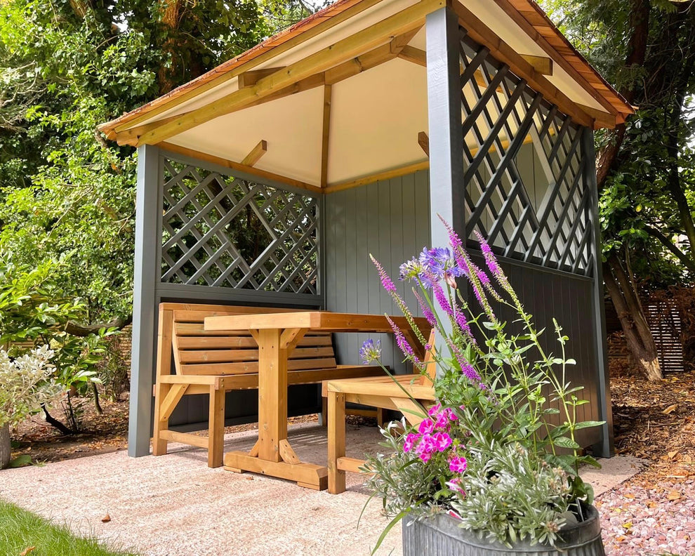 The Painted Hampton Arbour - 6 Seat Arbour with Benches & Table ...
